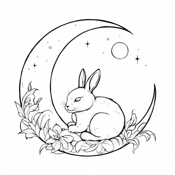 Download Rabbit Sitting on a Crescent Moon Coloring pages Online ...