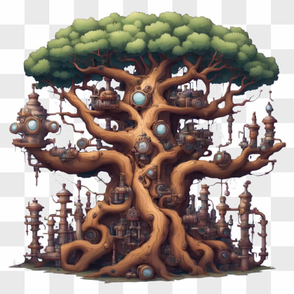 Download Whimsical Tree with Mechanical Components Cartoons Online ...