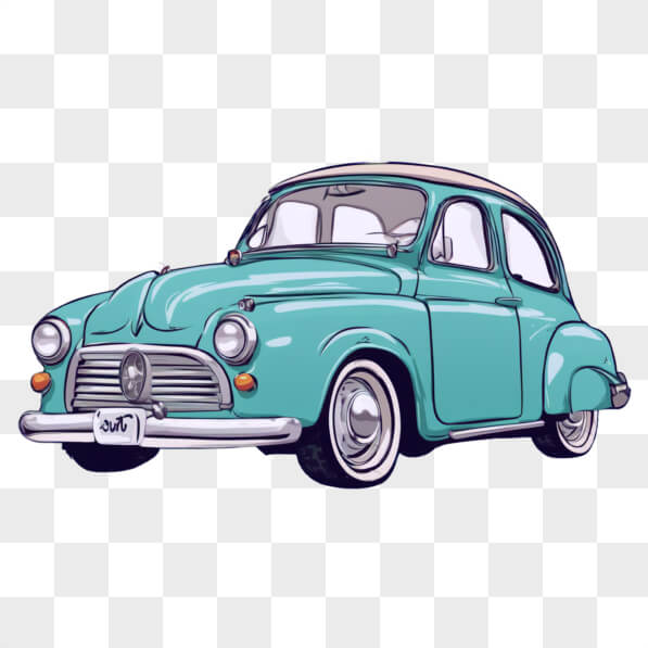 Download Vintage Turquoise Auto Cartoons online op Creative Fabrica