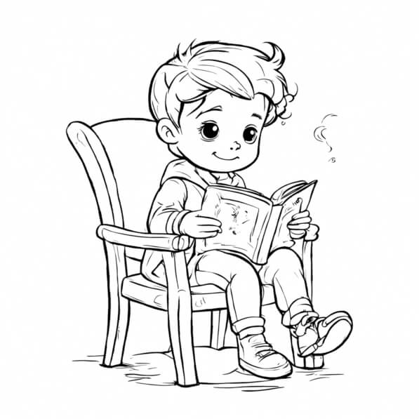 Download Young Boy Reading a Book Coloring pages Online - Creative Fabrica