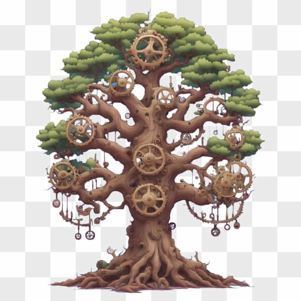 Download Whimsical Steampunk Tree with Gears Cartoons Online - Creative ...
