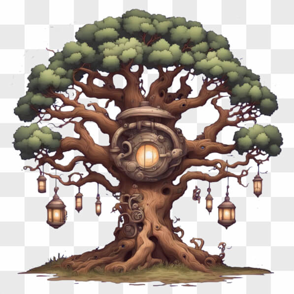 Download Whimsical Steampunk Tree with Lanterns Cartoons Online ...
