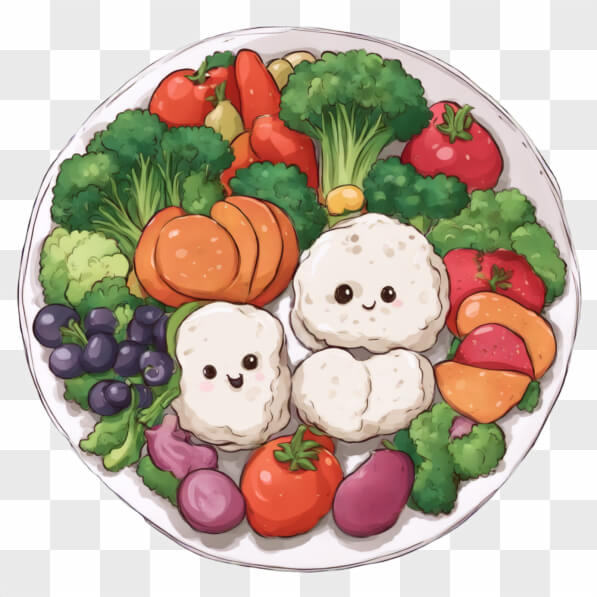Download Colorful Vegetable Platter with Cute Rice Balls Cartoons ...