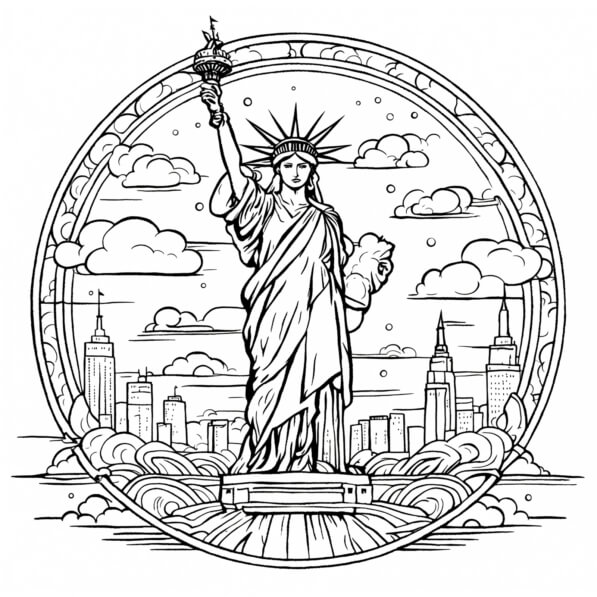 Download Line Drawing of the Statue of Liberty Coloring pages Online ...
