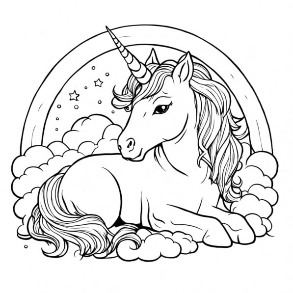 Descarga Unicornio en Nubes con Arcoíris Páginas para colorear En Línea ...
