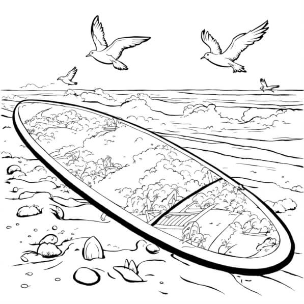 Télécharger Planche de surf sur une plage tropicale Pages de coloriage ...