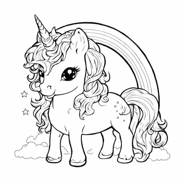 Descarga Personaje de unicornio lindo con arcoíris y nubes Páginas para ...