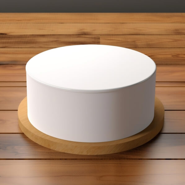 Download Minimalist Round White Cake or Container on Wooden Platform ...
