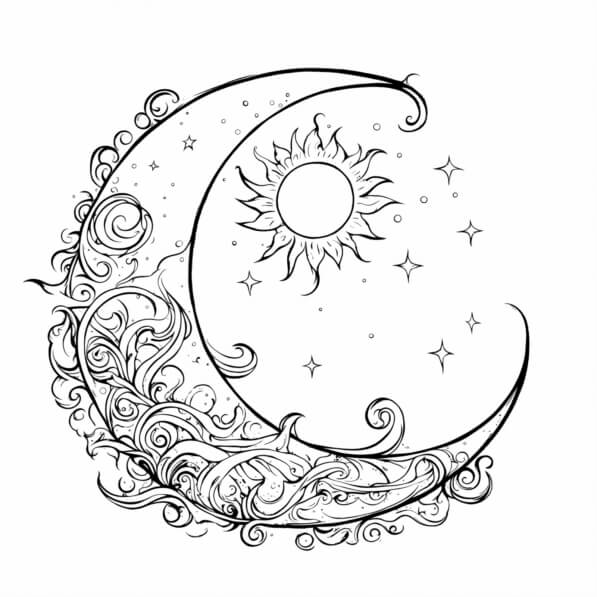 Download Intricate Moon and Sun Design Coloring pages Online - Creative ...