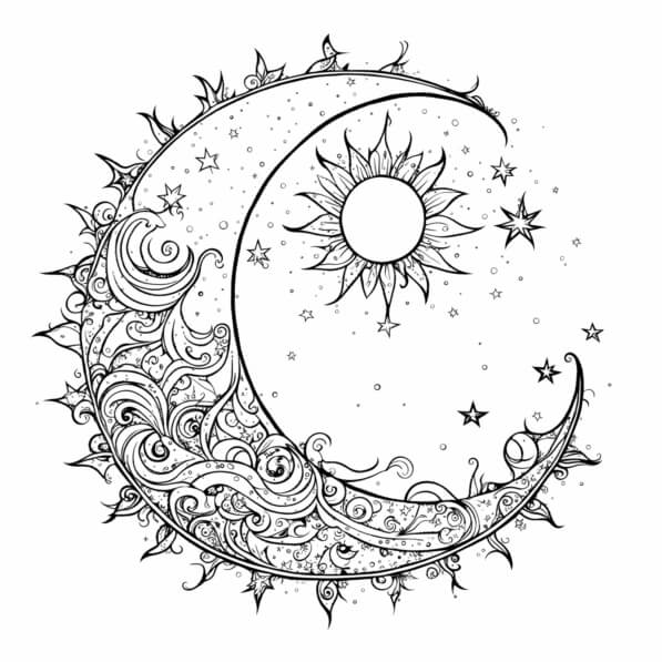 Download Intricate Moon and Sun Illustration Coloring pages Online ...