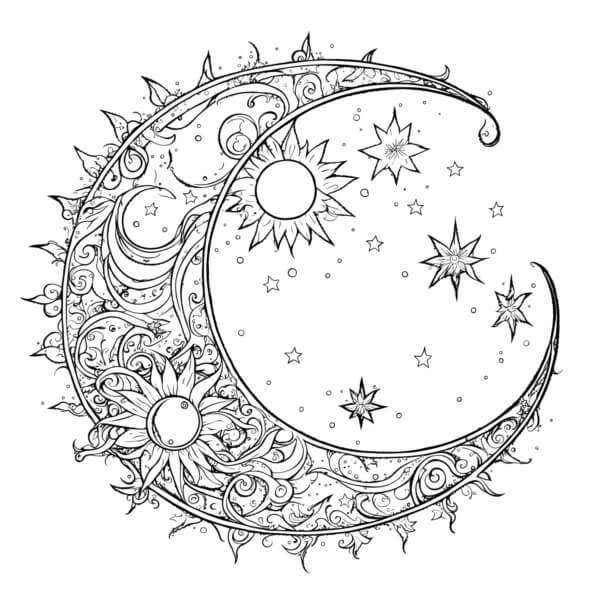 Download Celestial Moon and Sun Design Coloring pages Online - Creative ...