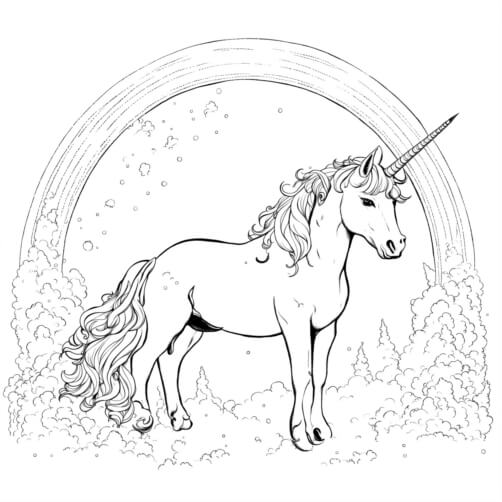Descarga Unicornio de dibujos animados con arcoíris y nubes Páginas ...