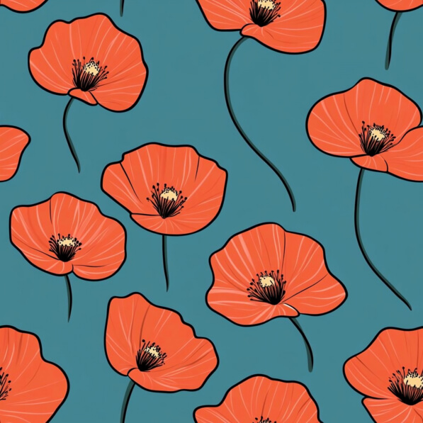 Download Pattern of Orange Poppy Flowers on Teal Background Patterns ...