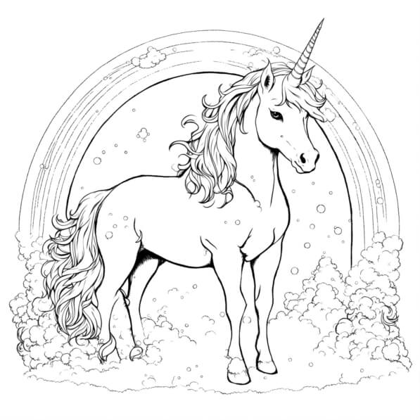 Download Unicorn in a Dreamy Landscape with Rainbow Coloring pages ...