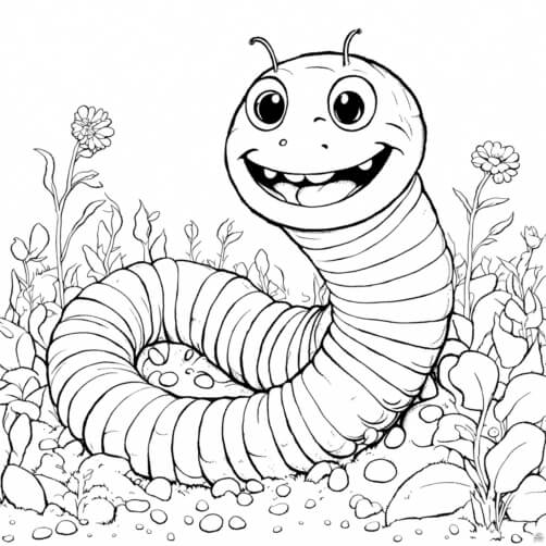 Download Happy Cartoon Worm in a Garden Coloring pages Online ...