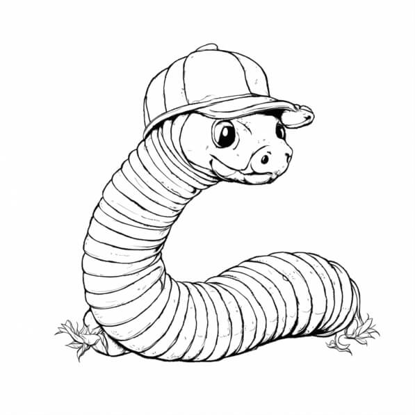 Download Cartoon Worm Character with Cap Coloring pages Online ...