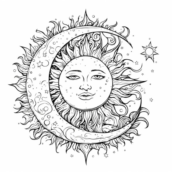 Download Celestial Sun and Moon Illustration Coloring pages Online ...