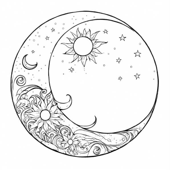 Descarga Ilustración del Sol y la Luna Yin-Yang Páginas para colorear ...