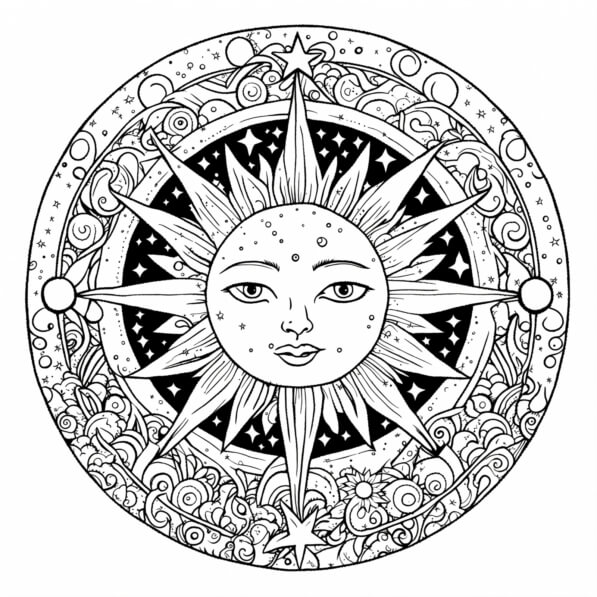Download Intricate Illustration of the Sun Coloring pages Online ...