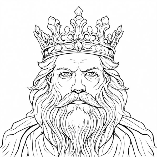 Download Line Drawing of a King with Crown Coloring pages Online ...