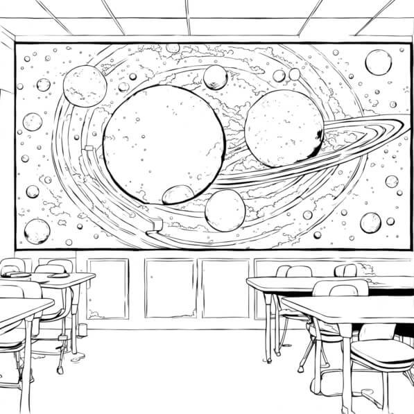 Download Classroom with Solar System Mural Coloring pages Online ...