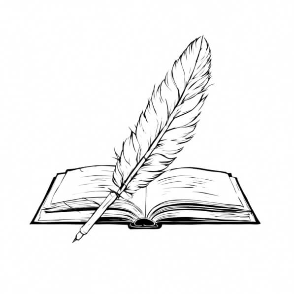 Download Open Book with Quill Pen Coloring pages Online - Creative Fabrica
