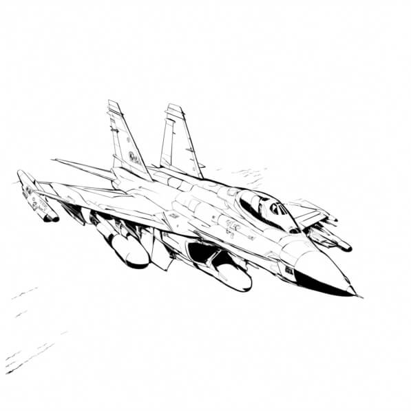 Download Fighter Jet Line Drawing Coloring pages Online - Creative Fabrica