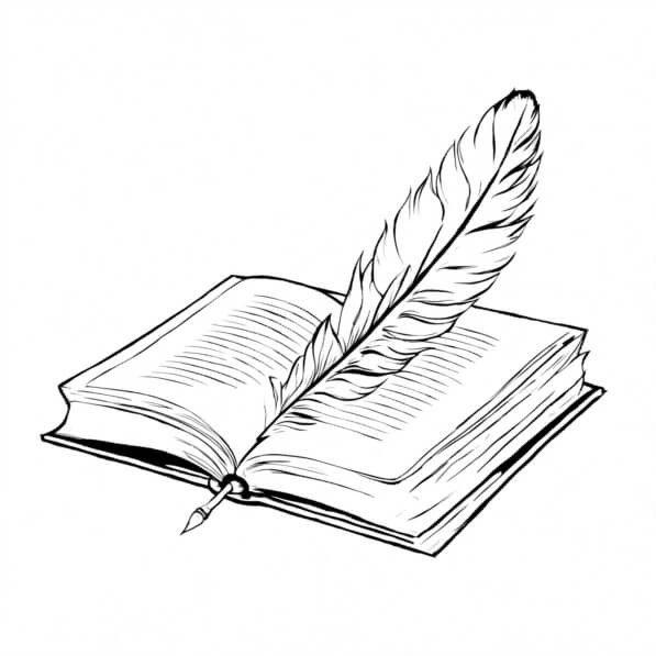 Download Open Book with Quill Coloring pages Online - Creative Fabrica
