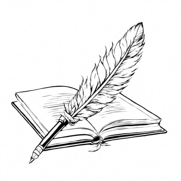 Descarga Pluma de pluma y libro abierto en blanco y negro Páginas para ...
