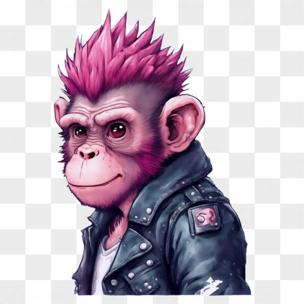 Download Stylized Monkey with Pink Mohawk in Leather Jacket Cartoons ...