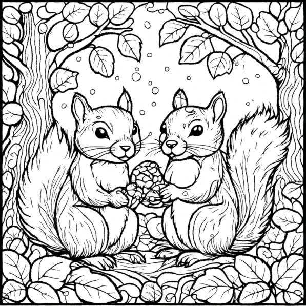 Download Two Squirrels Holding Pine Cone Coloring pages Online ...