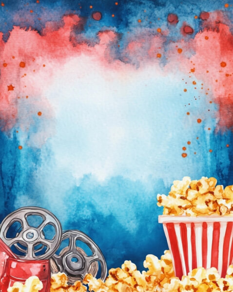 Download Cinematic Watercolor Background with Film Reels and Popcorn ...