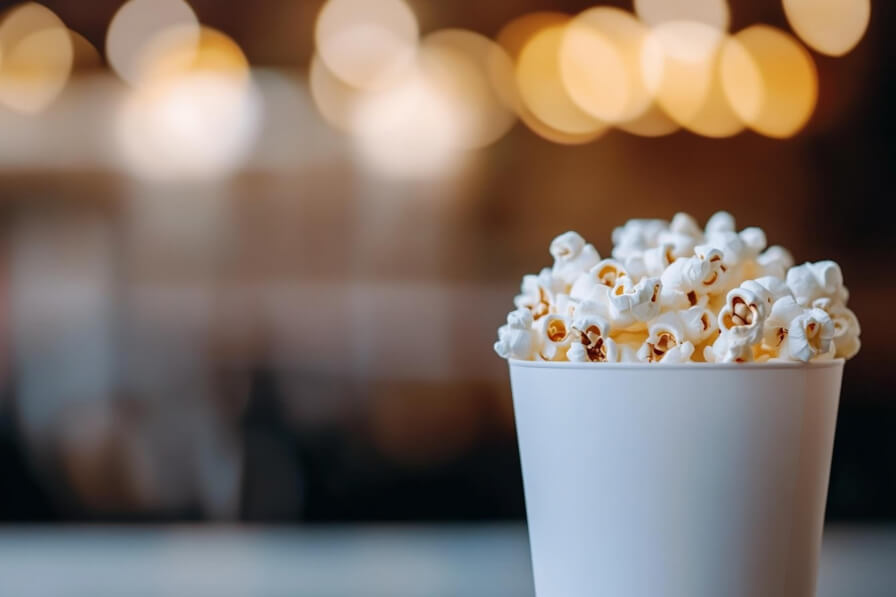 Download Freshly Popped Popcorn in a White Container with Blurred ...