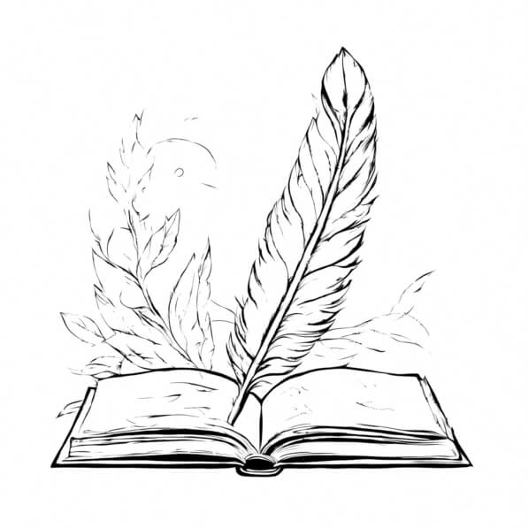Descarga Libro Abierto con Pluma y Hojas Páginas para colorear En Línea ...