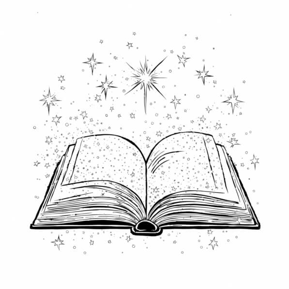 Download Open Book Surrounded by Stars Coloring pages Online - Creative ...