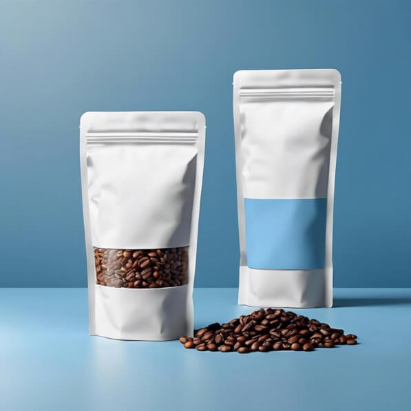 Baixe Sacos de Café em Superfície Azul Mockups - Creative Fabrica
