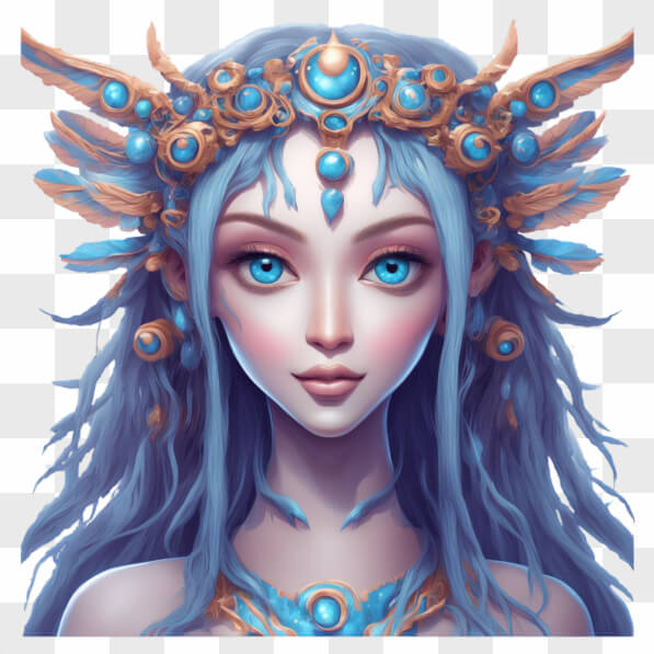 Download Fantasy Character with Blue Hair and Ethereal Crown Cartoons ...