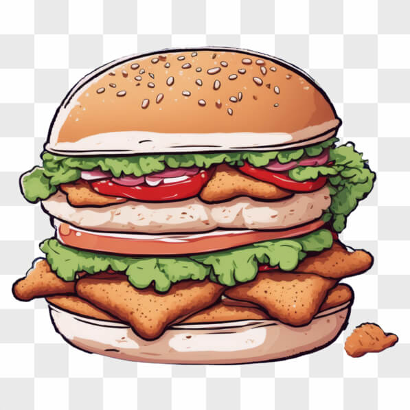 Download Stacked Crispy Chicken Burger Cartoons Online - Creative Fabrica