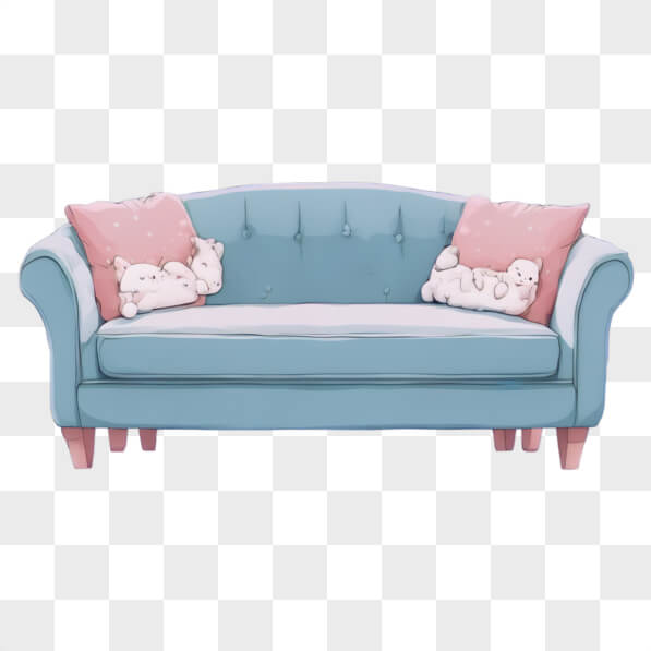 Download Cozy Blue Couch with Cute Pillows Cartoons Online - Creative ...