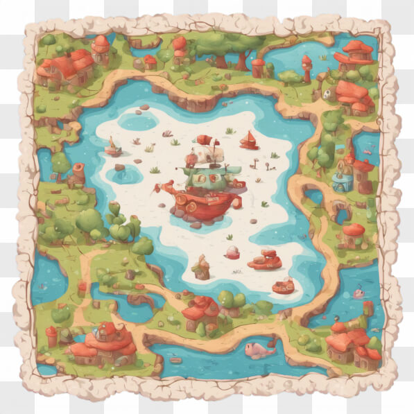 Download Whimsical Treasure Map with Ship and Landscape Cartoons Online ...