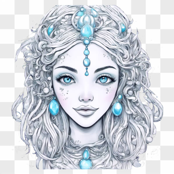 Download Ethereal Woman with Elaborate Hair and Blue Gemstones Cartoons ...