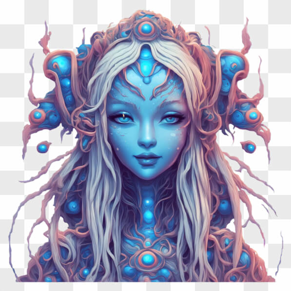 Download Ethereal Character with Blue Skin and Glowing Orbs Cartoons ...