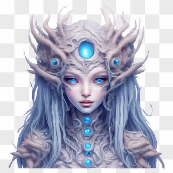 Download Fantastical Character with Intricate Headpiece and Blue Orbs ...