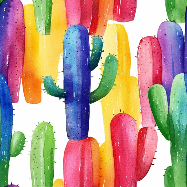 Download Colorful Watercolor Cacti Patterns Online - Creative Fabrica