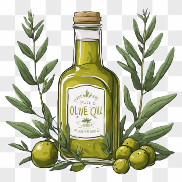 Descarga Ilustración de botella de aceite de oliva con aceitunas y ...