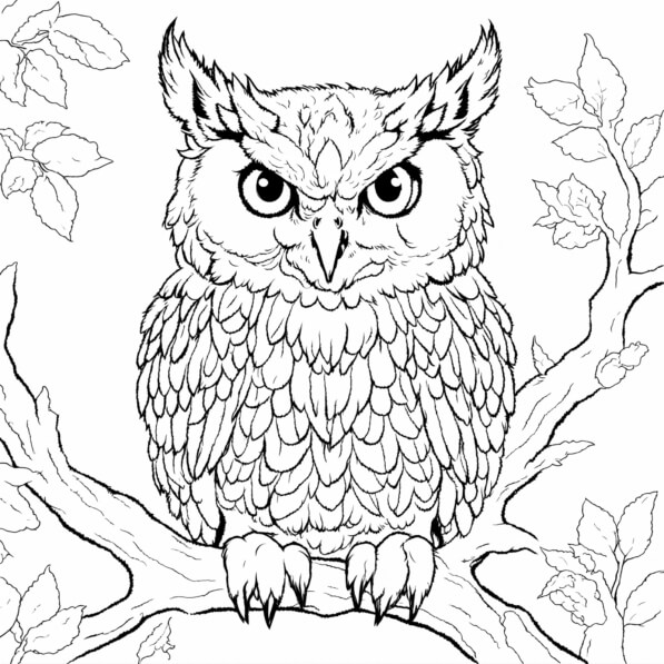 Download Owl Line Drawing Coloring pages Online - Creative Fabrica