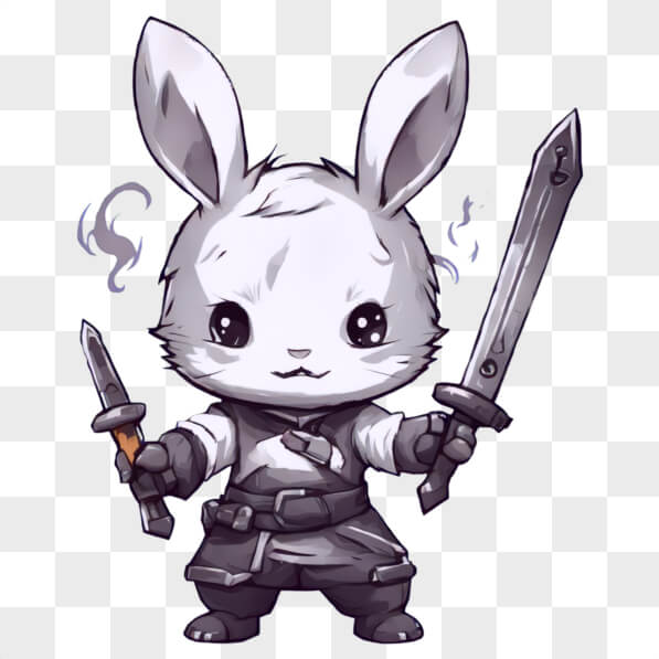 Download Kawaii Bunny Warrior with Swords Kawaii Online - Creative Fabrica