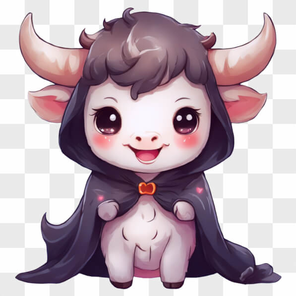 Download Kawaii Cartoon Calf Character in a Hooded Cape Kawaii Online ...