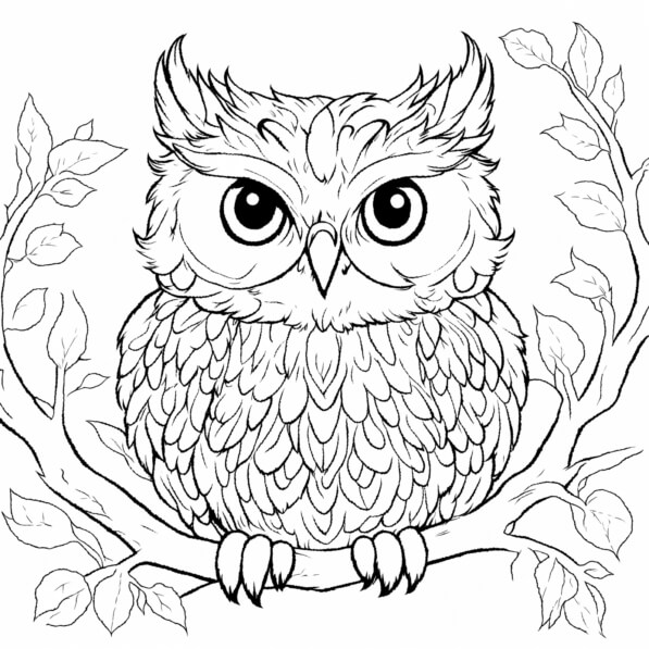 Download Owl Illustration Coloring pages Online - Creative Fabrica