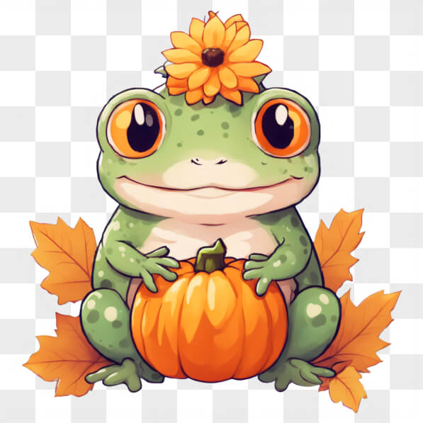 Download Kawaii Frog Sitting on a Pumpkin with Sunflower Kawaii Online ...